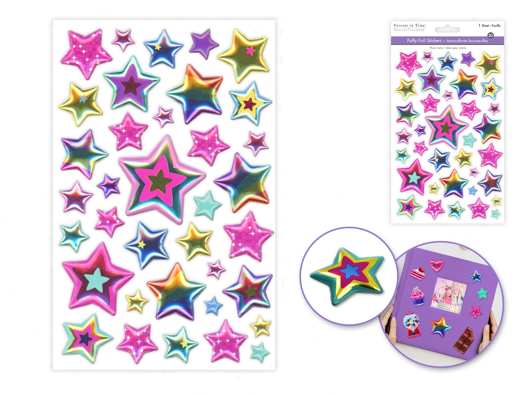 Paper Craft Sticker: 14cmx25cm 3D Foil Puffy