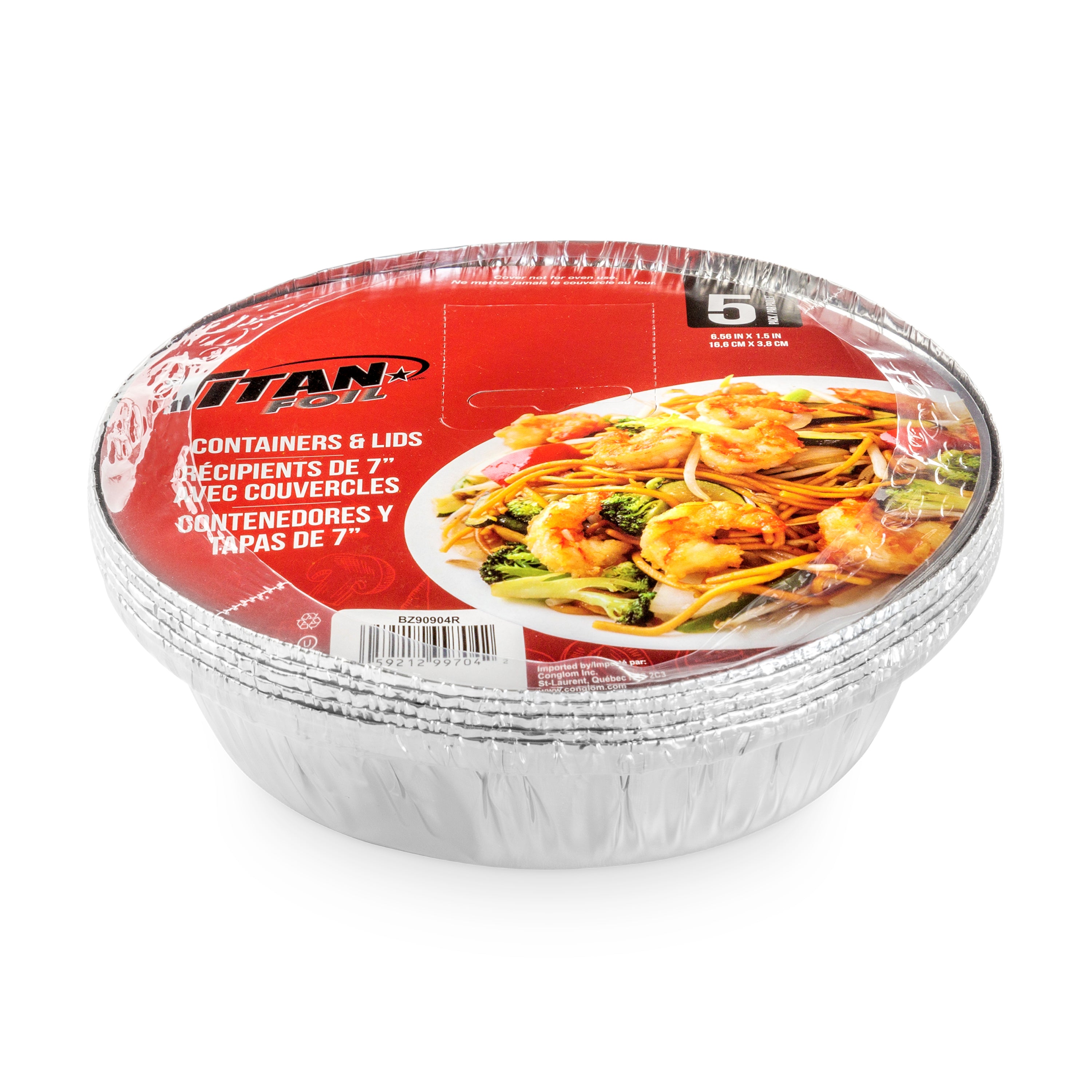 Titan 7" Round Aluminium Container W/ Lids 5/Pack