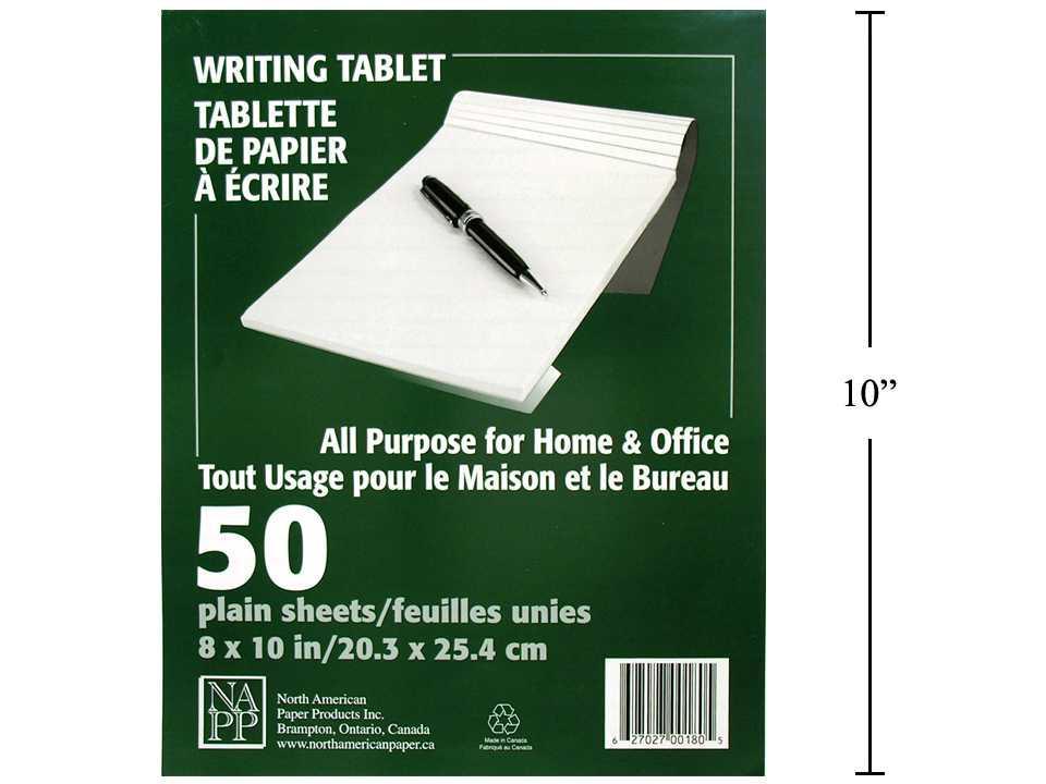 50-Sheet 8x10" Plain Writing Tablet - Ideal for Notes & Sketches